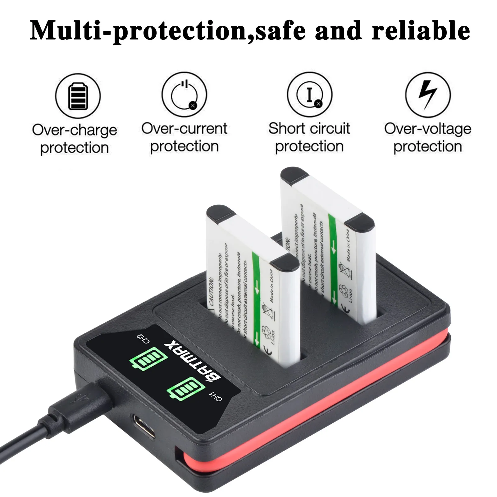 Batmax Li-50B Li50B D-Li92 Battery +LED Dual Charger with Type-C Port ...
