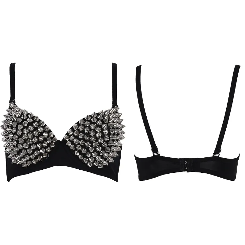Metallic Rivet Dance Bra - Sexy Spike Studded Punk Style Nightclub Wear ...