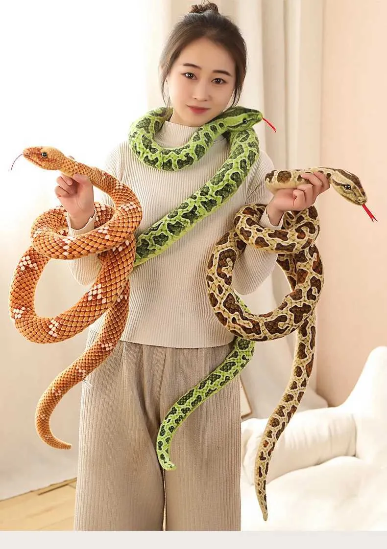 Giant Stuffed Snake Plush Toy Lifelike Piebald Brown Yellow Green Large ...