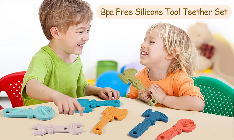 Silicone Teether for Baby - 4 Pack BPA-Free Wrench Tools Necklace ...
