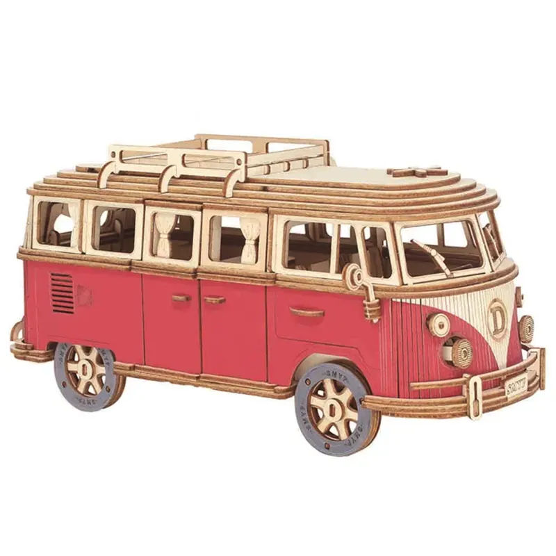DHgate.com:3D Wooden Retro Bus Puzzle: DIY Model Car Assembly Kit ...