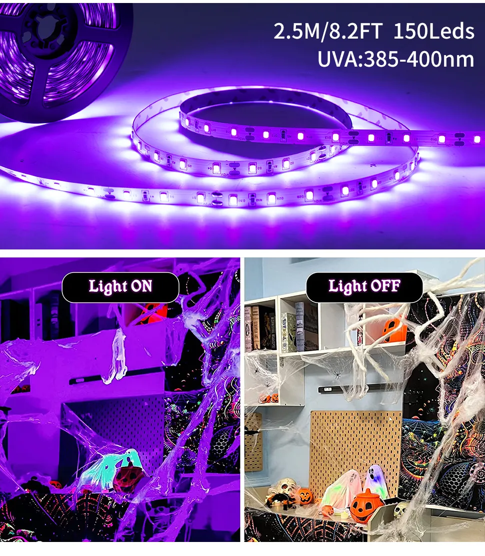 USB LED Light Strip 2.5M UV Black Strip Light 395nm 150 LEDs Black ...