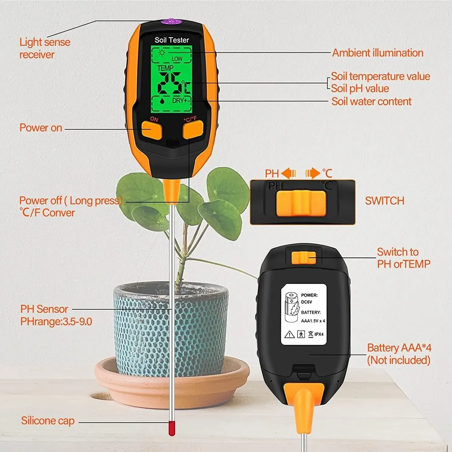 DHgate.com:4-in-1 Digital Plant Monitor: Soil Moisture, pH, Sunlight ...