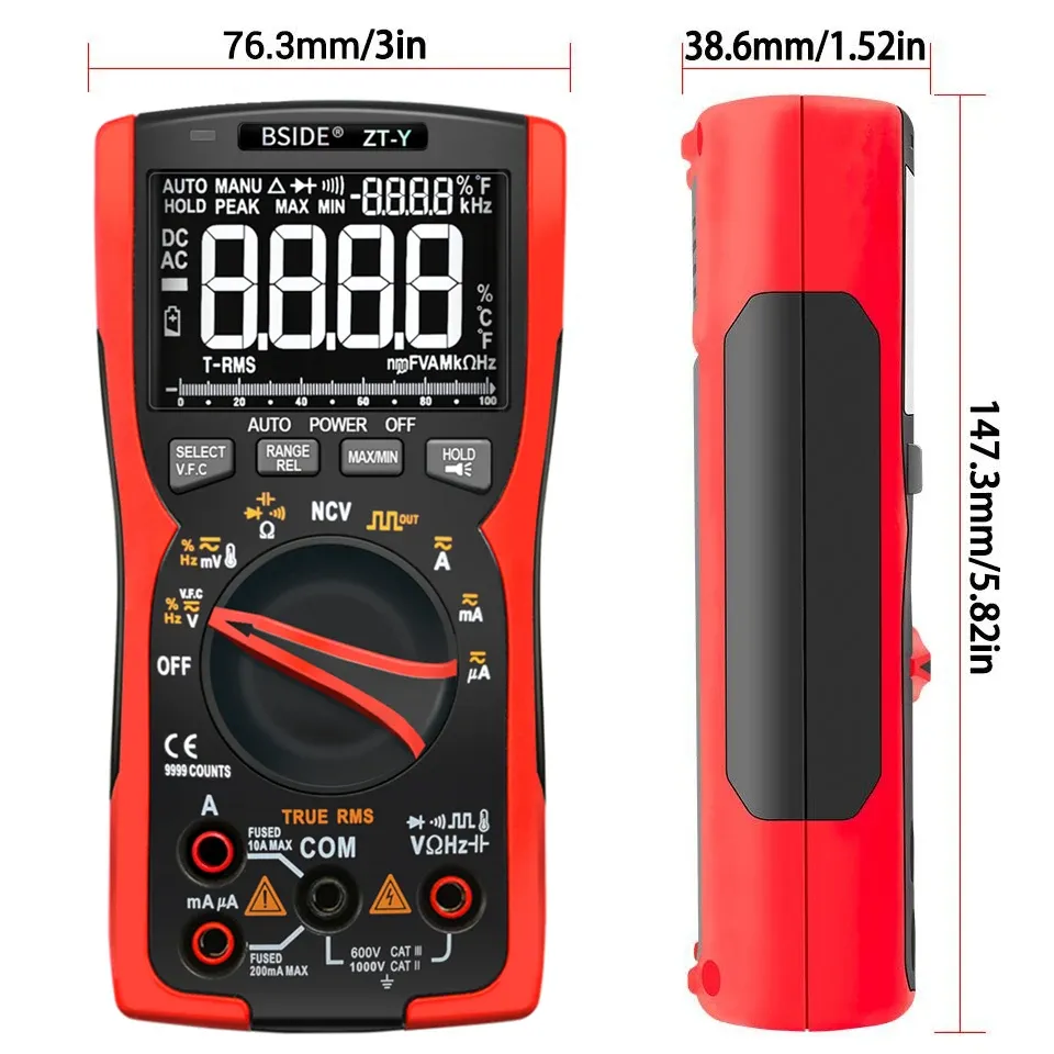 BSIDE LCD Display Multimeter ZT Y EBTN 9999 Counts TRMS Voltmeter ...