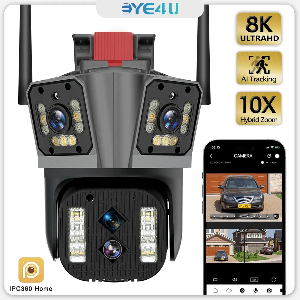 16MP 8K IP Camera 10X Zoom Outdoor Three Screen Four... From Ddmyhome ...