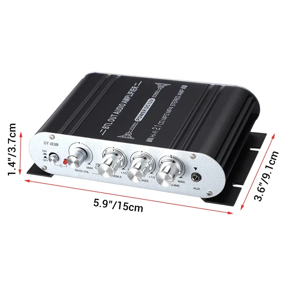 ST-838 Mini HiFi Stereo Bass Amp, 2.1 Channel Power Amplifier, MP3 ...