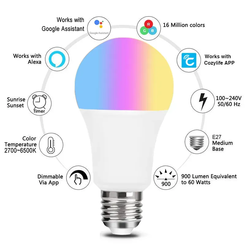 DHgate.com:Multicolor Smart LED Bulb | Voice Activated E27 Lamp for ...