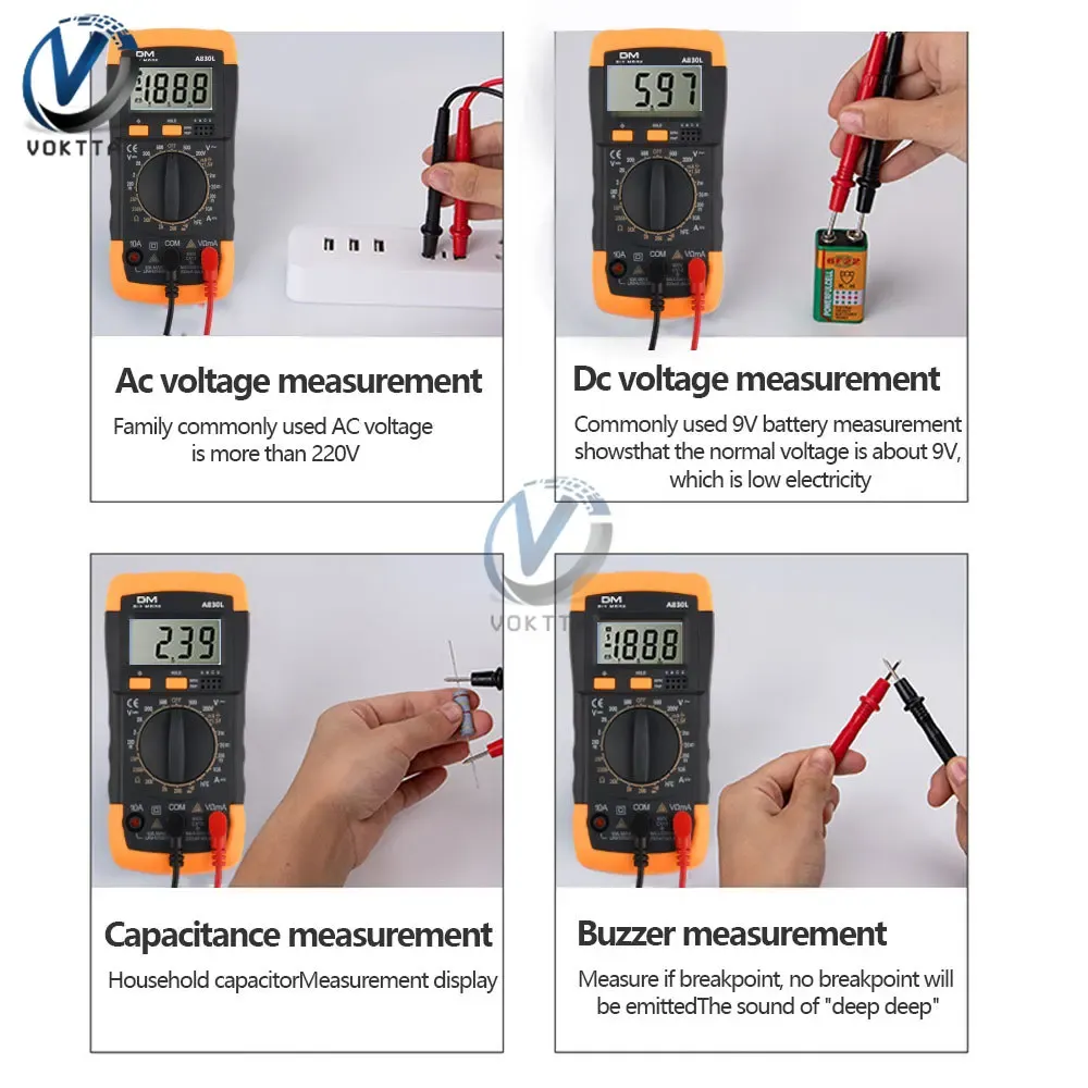 Volt Ammeter Digital Multimeter Electrical Tester Intelligent AC/DC ...