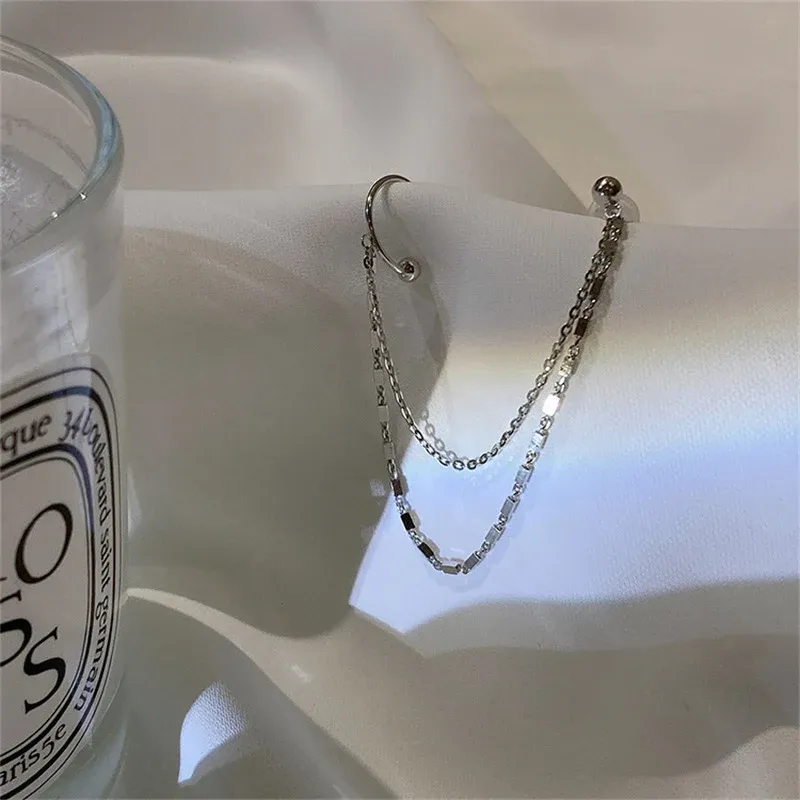 Cross Long Chain Ear Cuff Earrings Titanium Stud Clip-On Tassel for ...