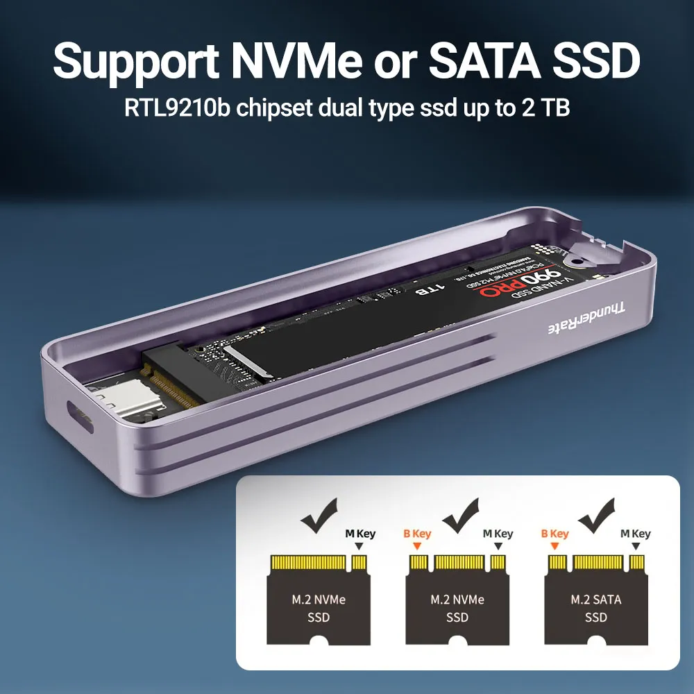 JEYI Visual Smart M.2 NVMe / SATA SSD Enclosure, USB 3.2 Gen 2 10Gbps ...