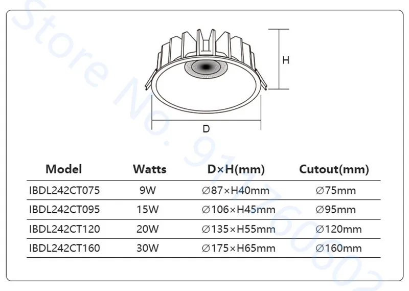 Indoor Recessed Round COB LED Downlight 9w 15w 20w 30w Dimmable Die ...