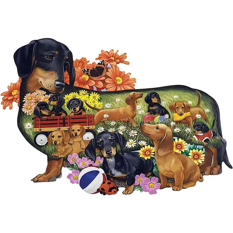Wooden Jigsaw Puzzle Irregular Shape Black Dog Animal Puzzle Board Game ...