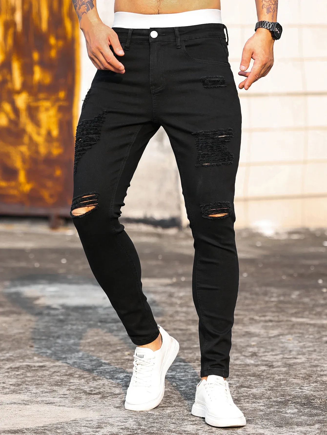 Mens Skinny Black Jeans Slim Ripped Stretch Denim Pants For Men From Ddmyfriend 129.35 DHgate.Com