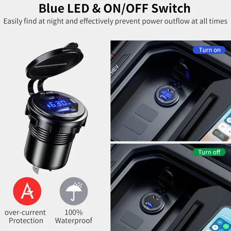 Aluminum Dual USB Car Charger Socket with Quick Charge 3.0 and PD Type ...