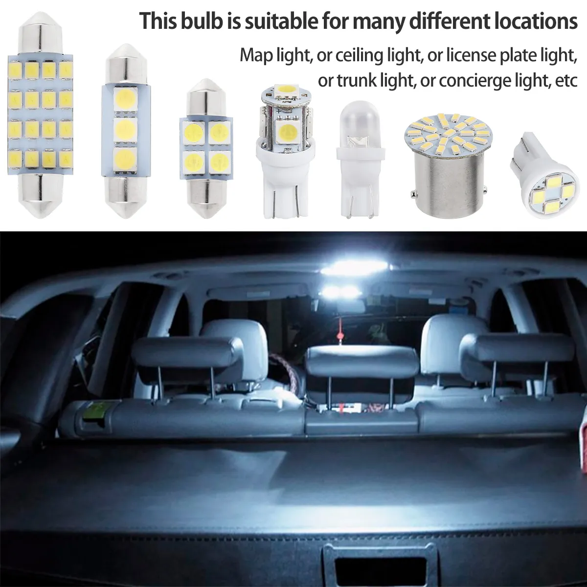 42 LED Car Interior Lights - T10 6000K SMD Bulbs for License Plate ...