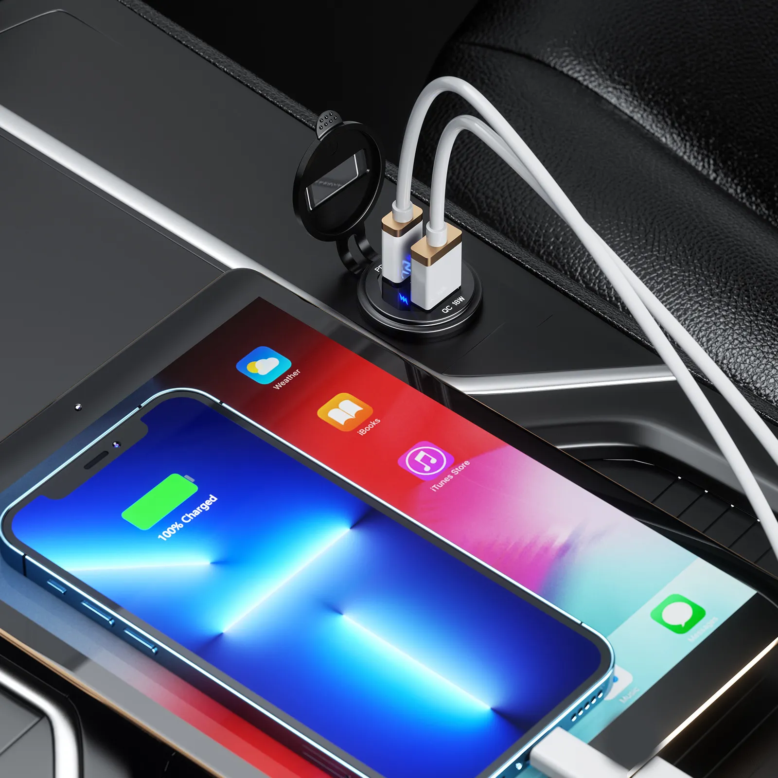 Aluminum Dual USB Car Charger Socket with Quick Charge 3.0 and PD Type ...