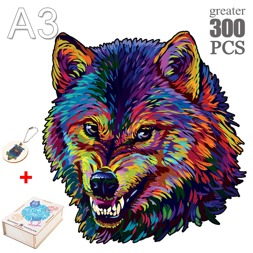 3D Wooden Wolf Jigsaw Puzzle for Adults and Kids, Assembled Model Set ...