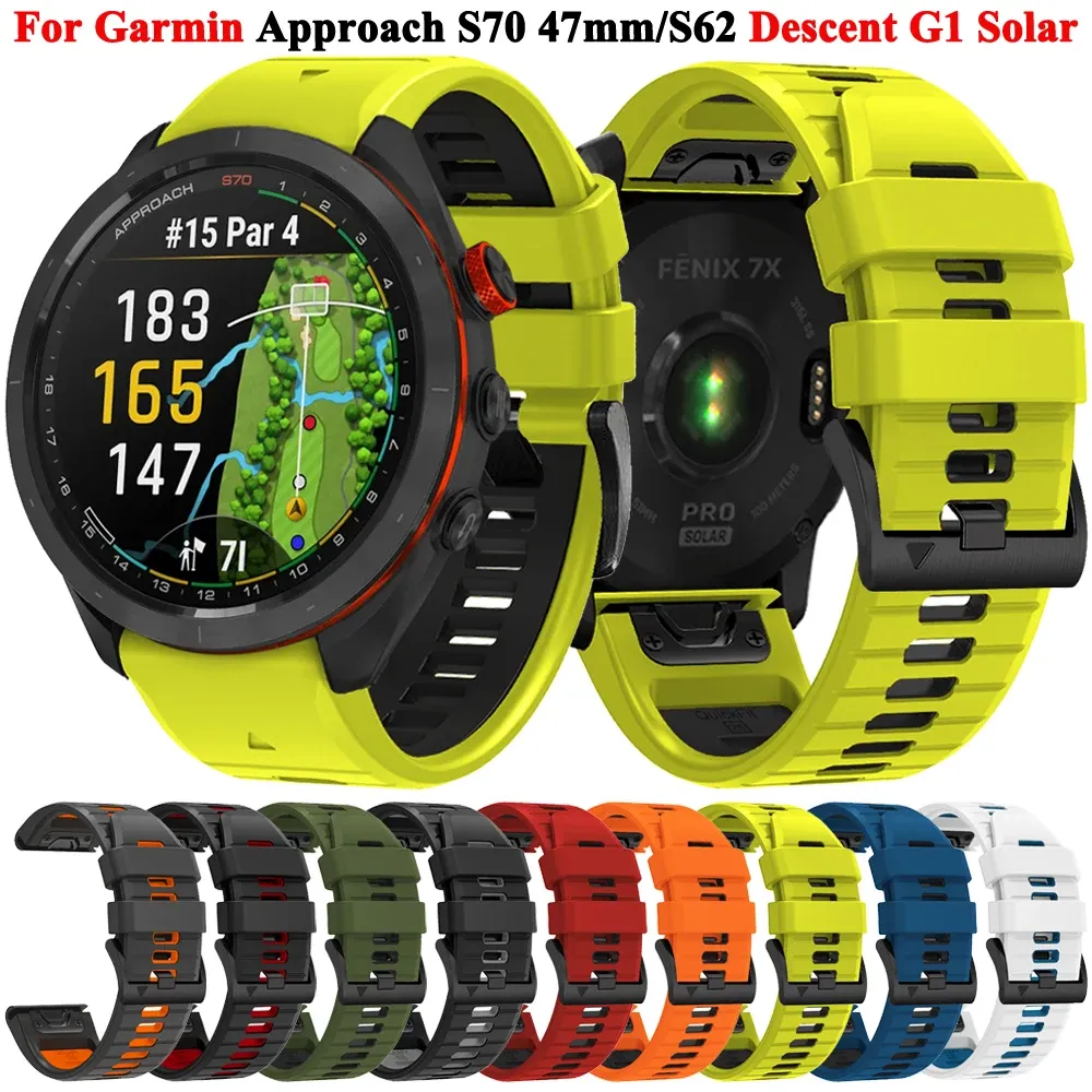 Quickfit 26mm Silicone Strap for Garmin Approach S70, 47mm S62, Fenix ...