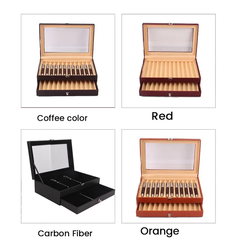 Luxurious 2-Layer PU Leather Pen Display Box with 24 Slots for Fountain ...