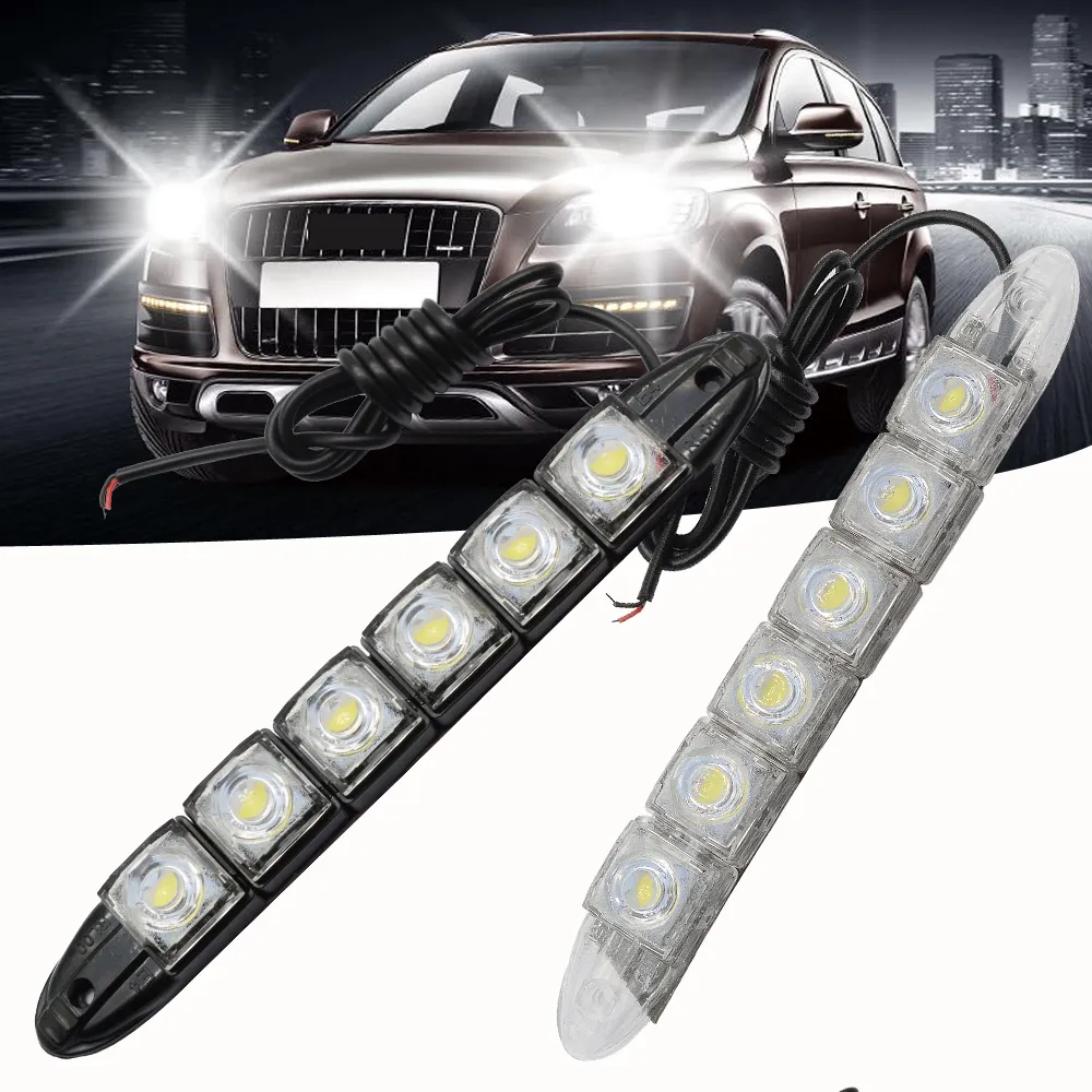 2x Car LED DRL Daytime Running Lights Flexible 6LED White Waterproof ...