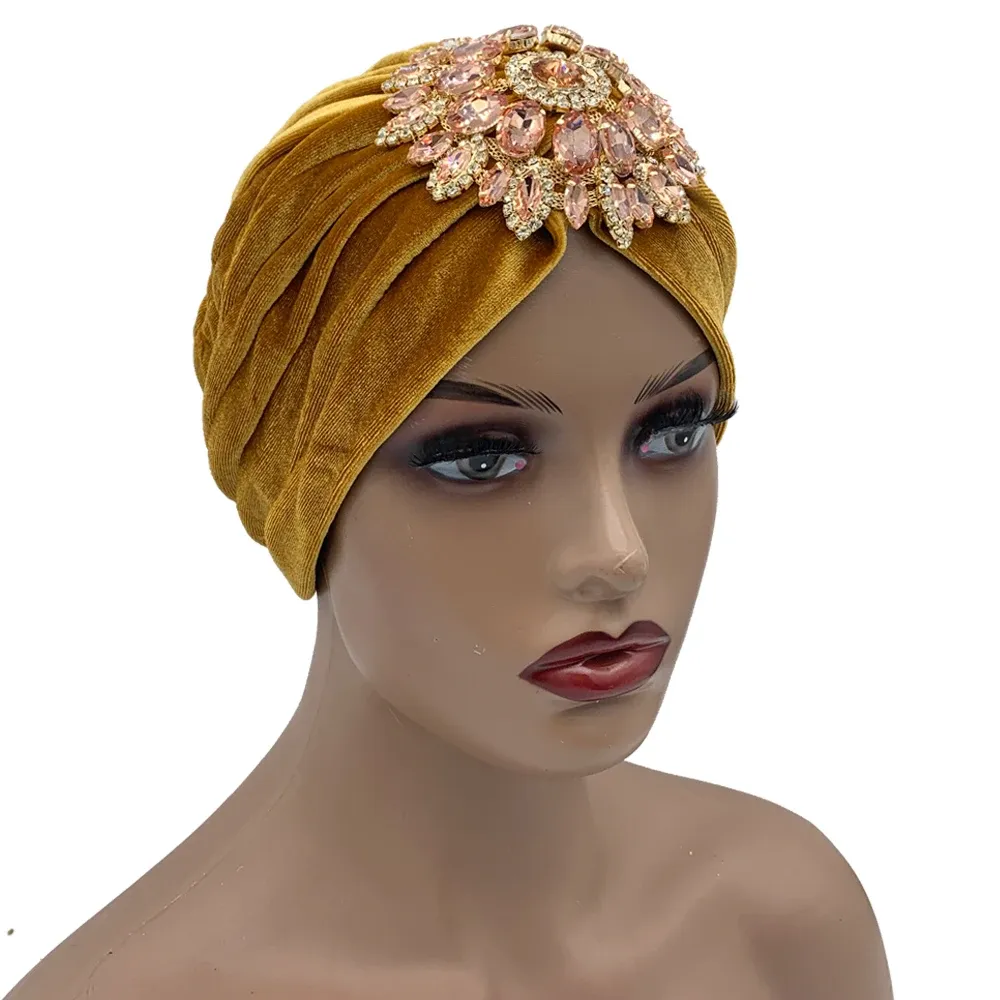 DHgate.com:Elegant Rhinestone Pleated Turban Hat: Soft Velvet Headwrap ...