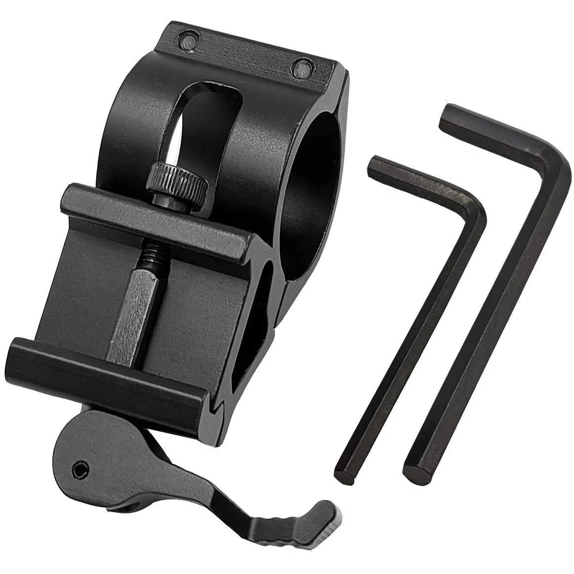 Quick release flashlight tube clamp with wrench for 21mm, 25.4mm, and ...