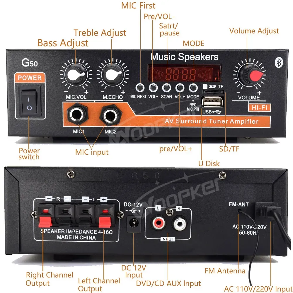 DHgate.com:G50 Hi-Fi 2.0 Channel Audio Amplifier, Bluetooth 5.0 Digital Sound Amp, Supports USB ...