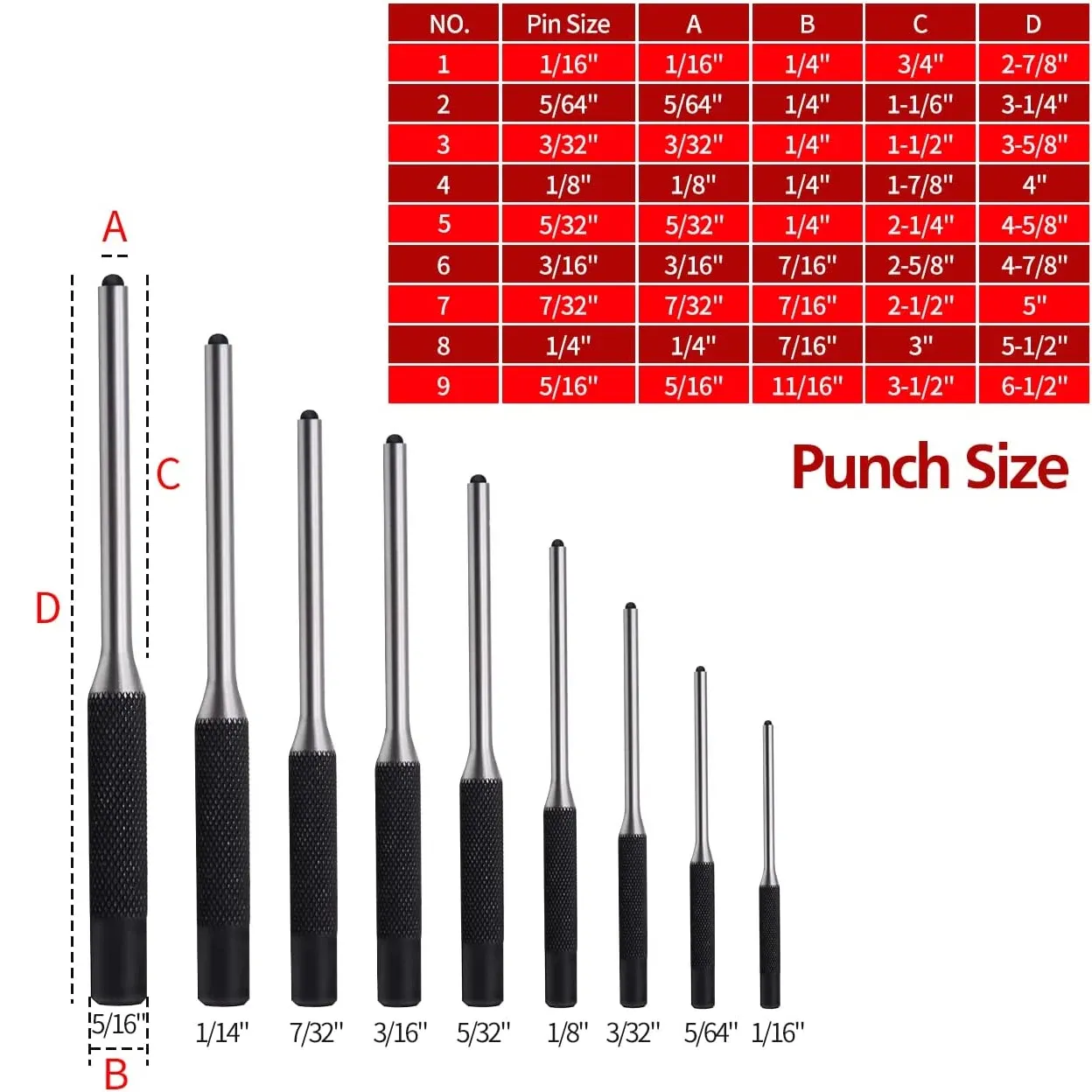 Precision Steel Roll Pin Punch Set Removal Tool Kit With Storage Pouch ...