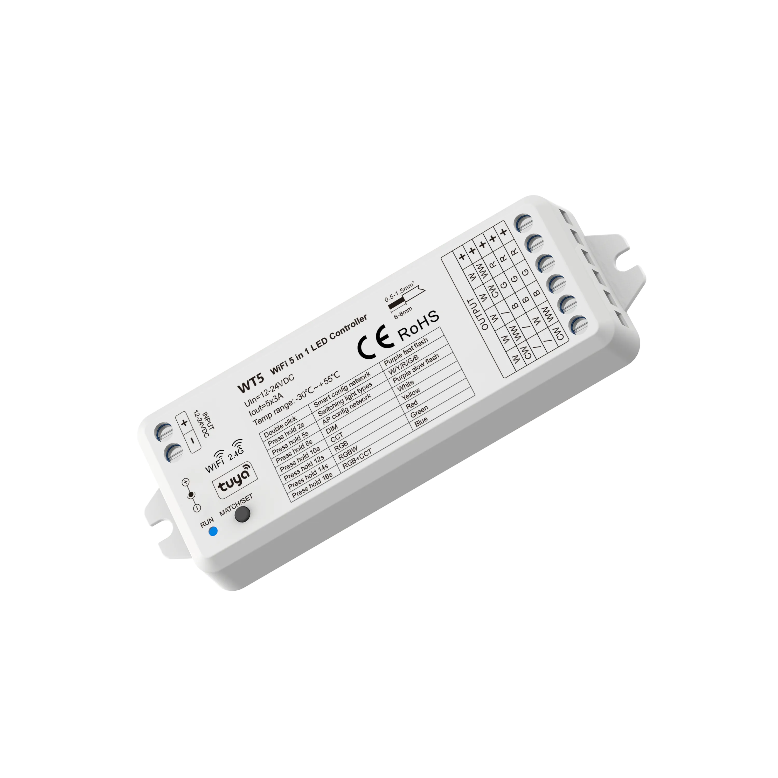 Tuya WT5 RGBCCT Controller 12-24V DC 5-in-1 Dimmer CCT RGB RGBW LED ...