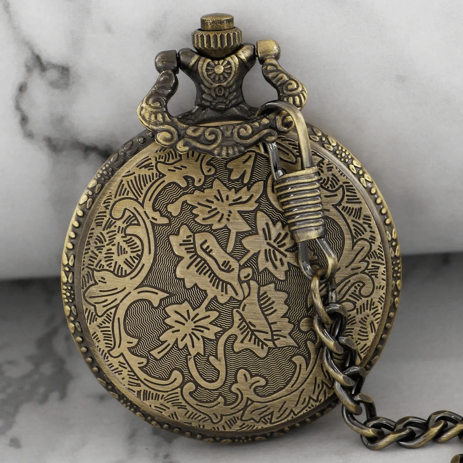 Arabic Numerals Watch: Bronze Tone Locomotive Engine Quartz Pocket ...