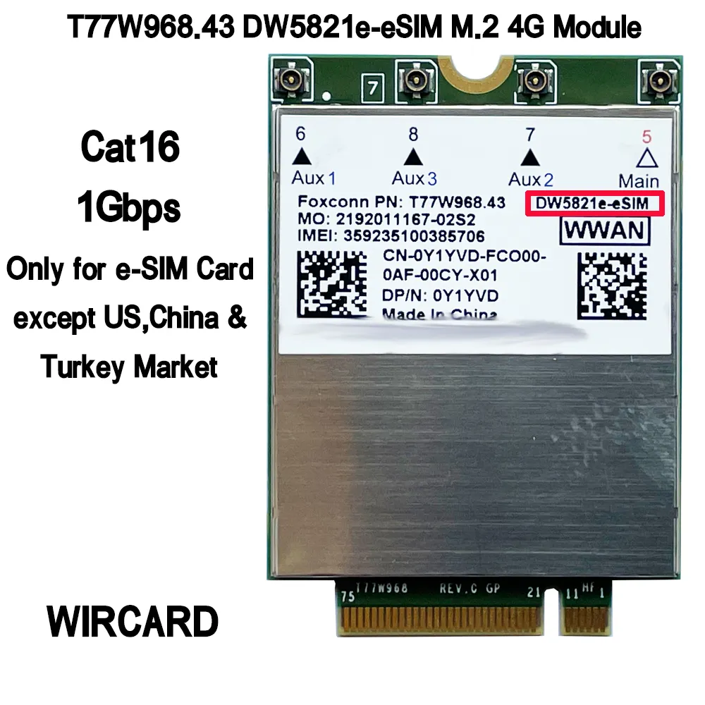 T77W968 DW5821e-eSIM X20 LTE Cat16 1Gbps FDD-LTE TDD-LTE 4G Module For ...