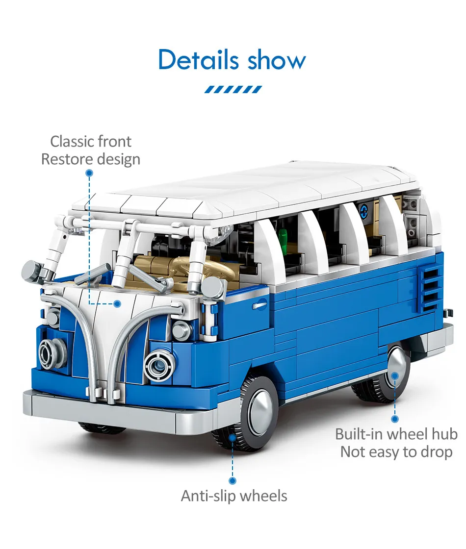 Technical Classic Vintage Car MPV T2 Pink Camper Building Blocks Model ...