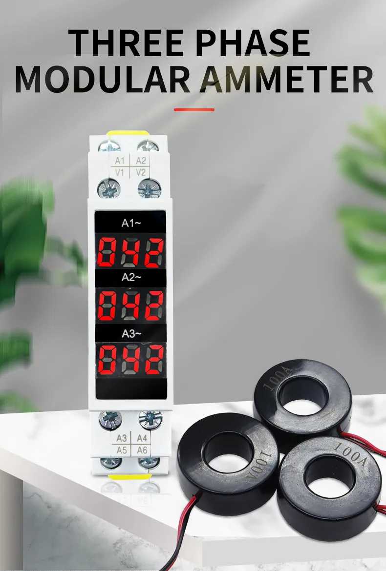 AC Voltage Gauge Din Rail Mount Three Phase Amperage Meter, AC 80 500V ...
