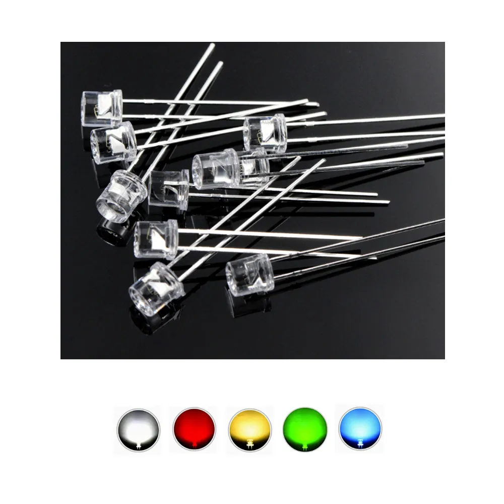 Assorted 5MM LED Diodes Flat Top Emitting Bulbs In Yellow, White, Blue ...