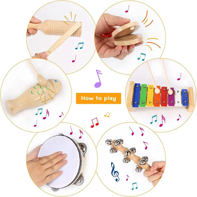 Montessori Musical Instrument Set: Baby Percussion Toys - Tambourine ...