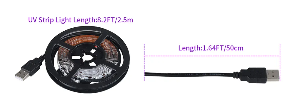 USB LED Light Strip 2.5M UV Black Strip Light 395nm 150 LEDs Black ...