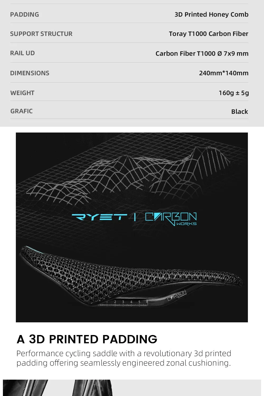 3D Carbon Fiber Bike Seat - Ultra-Light Cycling Saddle for Road & MTB Racing 140/143mm, Red/Blue ...