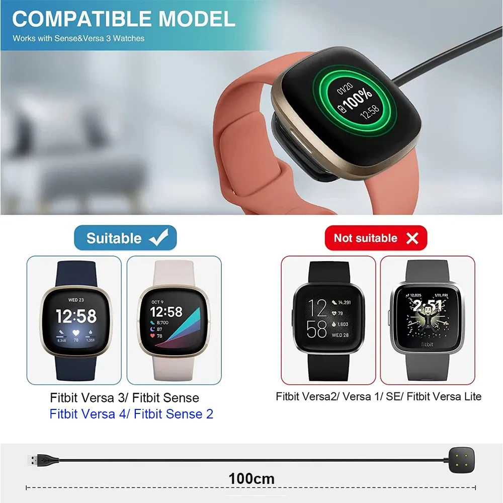 Charger for Fitbit Versa 3 & 4 and Sense 1 & 2 USB Charging Cable ...
