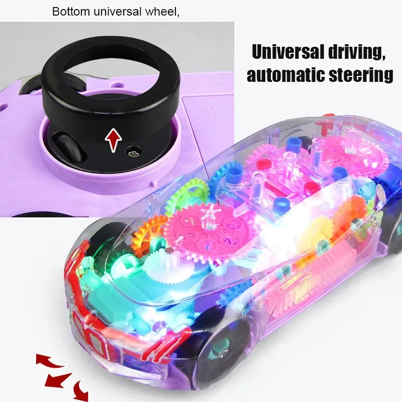 Transparent LED Music Electric Racing Car Toys, Colorful Gear Light ...