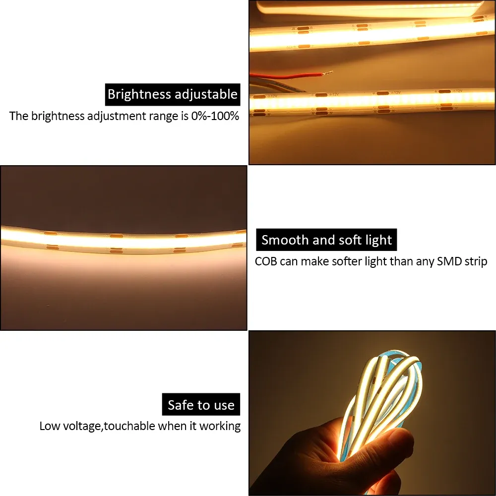 COB CCT LED Strips 24V DC12V 608LEDs FCOB LED Light Dimmable Dual Color ...