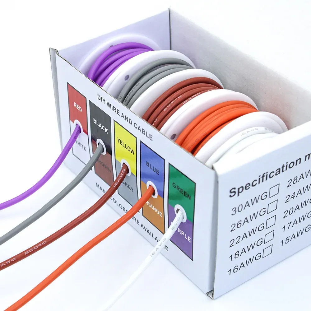 5-Color Heat-Resistant Silicone Wire Kit | Premium Stranded Tinned Copper Cable 7 AWG Sizes from ...