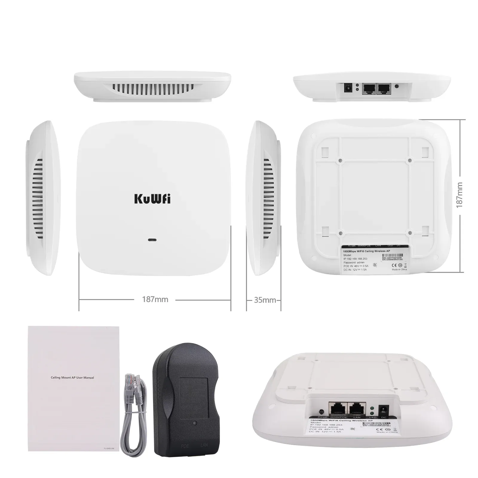 DHgate.com:KuWfi 1800Mbps Ceiling WiFi 6 Router: 2.4G/5.8G Dual Band ...