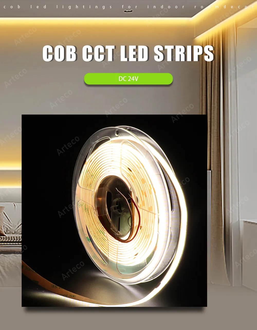 Zigbee COB CCT LED Light Strip - High Density 608Leds/m - 2700K-6500K ...