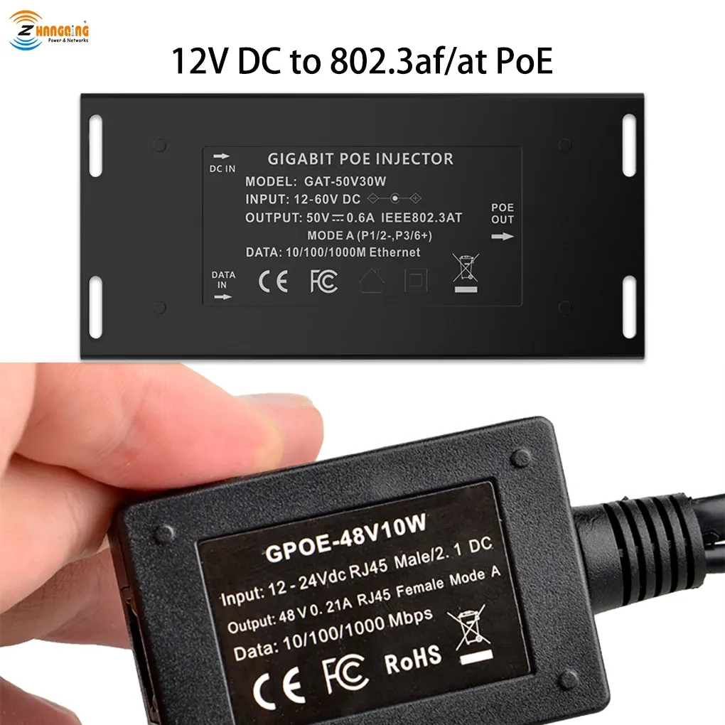 PoE Injector 12V DC To 48V 50V 802.3af/At 30W Power Over Ethernet ...