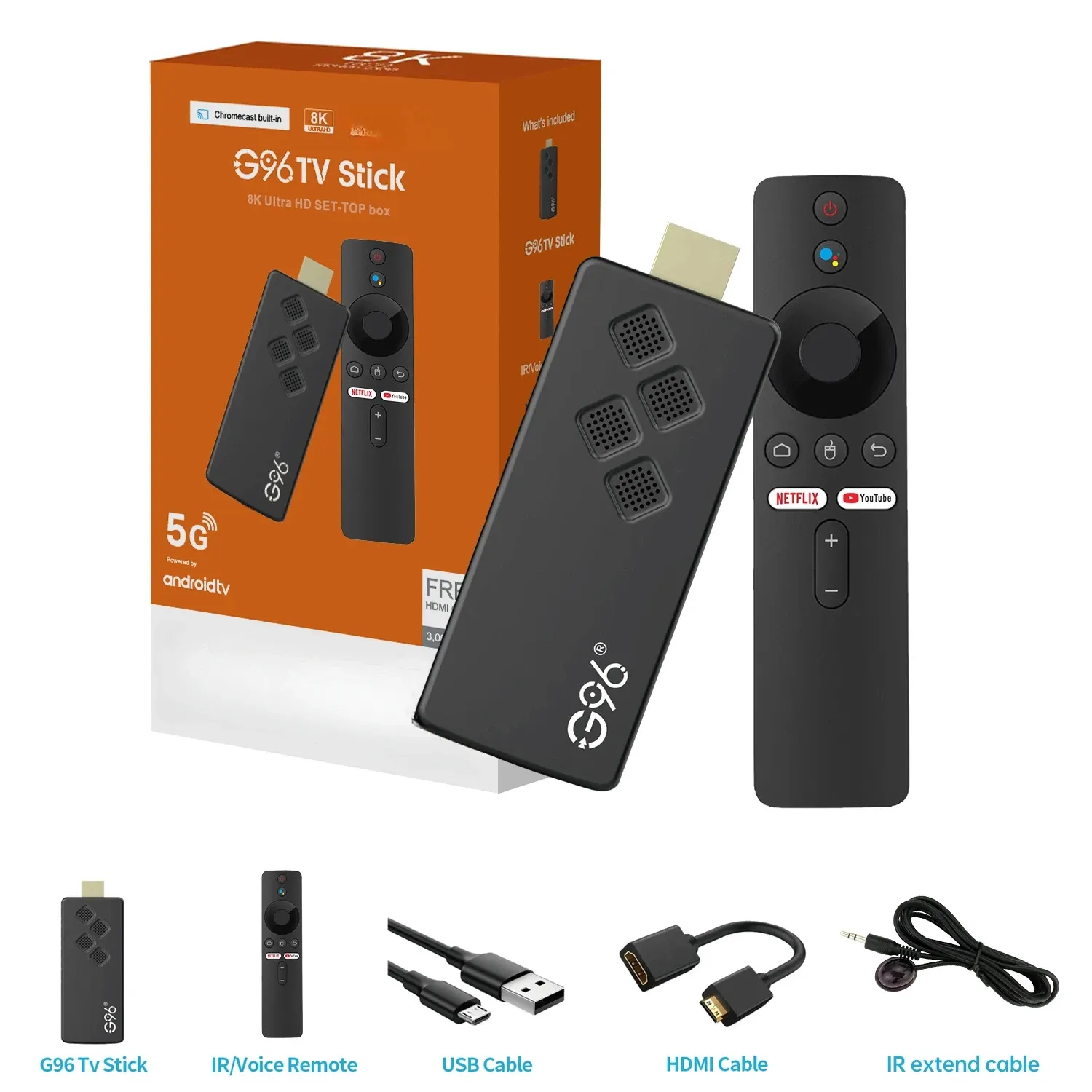 G96 4K Smart TV Stick Android14 ATV OS Top Set Box Allwinner H313 2+8GB 2+16GB 2.4G 5G Dual Wifi ...