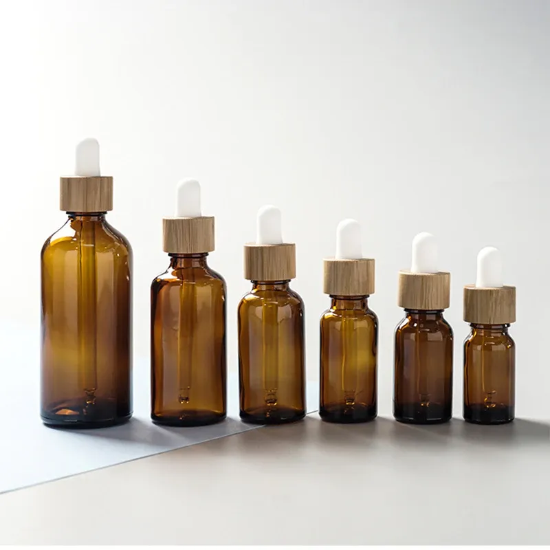 Brown Glass Separate Dropper glass bottles with Bamboo Wood Lid ...
