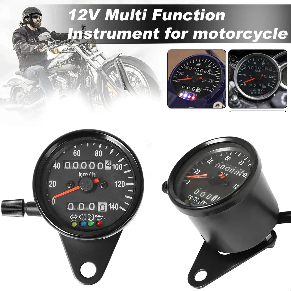 Vintage Motorcycle LED Dual Odometer Universal Speedometer Gauge ...