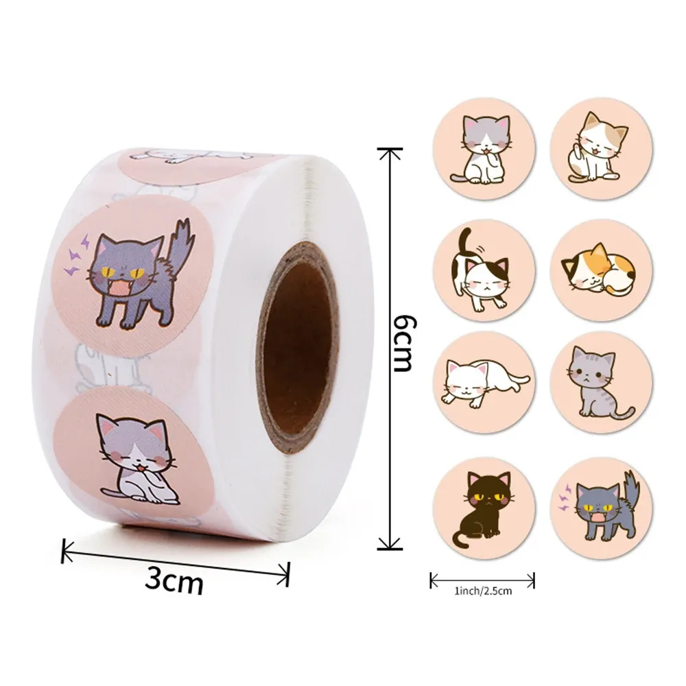 DHgate.com:Cat Pattern Round Stickers (50-500Pcs) for School, Teacher ...