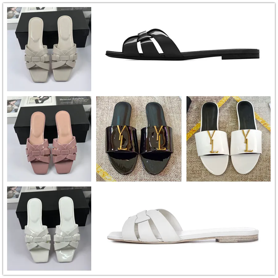 Luxury Designer Patent Leather Slides Flat Fashion Gold Flat Sandals ...
