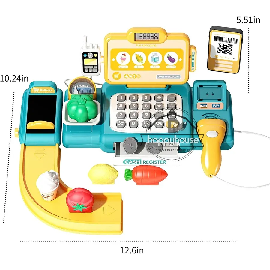 63-Piece Cash Register Playset: Interactive Toy with Scanner ...